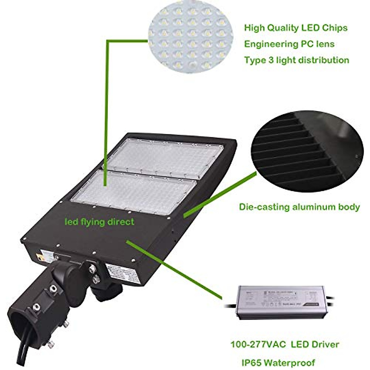 LED Parking Lot Lights 300W, Dusk to Dawn Photocell Sensor Included, Surge Protection Built-in LED Shoebox Area Pole Lights, 1-10V Dimmable, 5000K, 100-277V AC Slip Fitter Mount