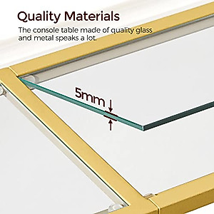 MAHANCRIS Slim Console Table, 27" Narrow Behind Sofa Table, Tempered Glass Entryway Table with Metal Frame, Adjustable Feet, Industrial Style, for Entrance, Living Room, Hallway, Glod CTJ68B01