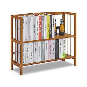 MoNiBloom Bamboo 2-Tier Bookshelf Bookcase Storage Organizer Plant Flower Stand, Utility Shelf Rack for Living Room Bathroom Balcony Table Home, Natural