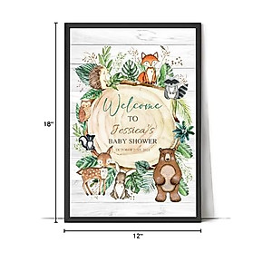 Tacoki Personalized Woodland Baby Shower Welcome Sign Poster, Welcome Sign Art, Baby Shower Sign, Woodland Animals Baby Shower Canvas, Custom Baby Shower Wall Art Poster Canvas, Home Decor