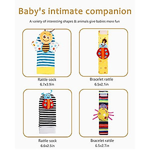 Newborn Baby Soft Rattle, Hand Bracelet Wrist Rattle Toy Foot Finder Sock, Arm Leg Babies Development Toys for Infant Bebe Boy & Girl (MG-8 PCS)