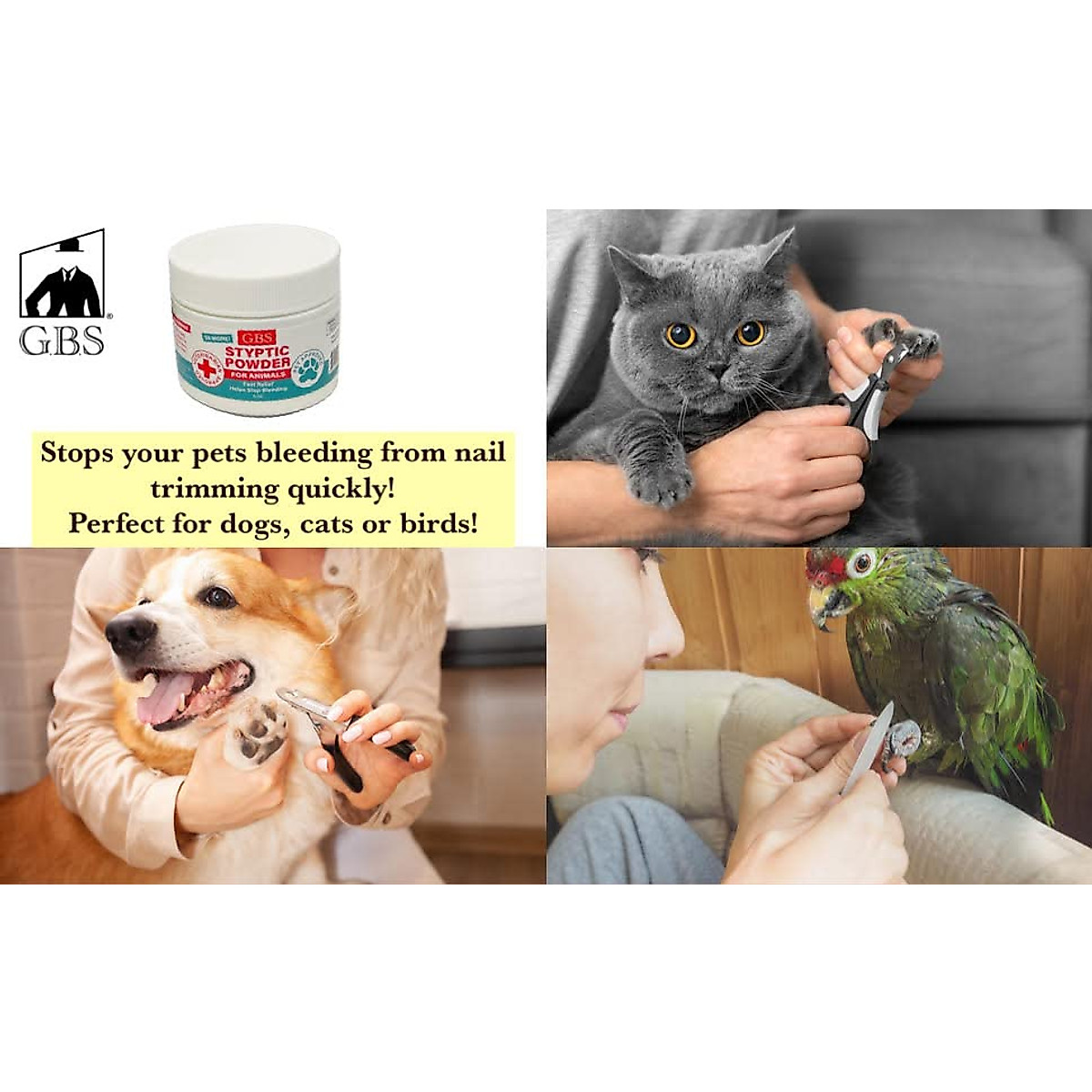 G.B.S 5 oz Styptic Powder for Animals Dogs with Sealed Top + Scoop, Cats & Birds Cutting Nails - Stop Bleeding Styptic Clotting Blood Powder – Easy to Apply