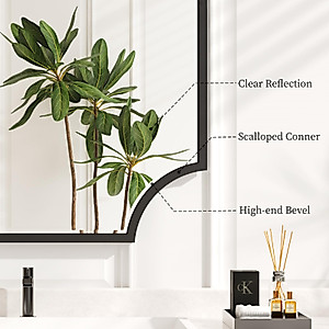 Kelly Miller 20"x28" Scalloped Black Bathroom Mirror for Wall Mount, Home Mirror