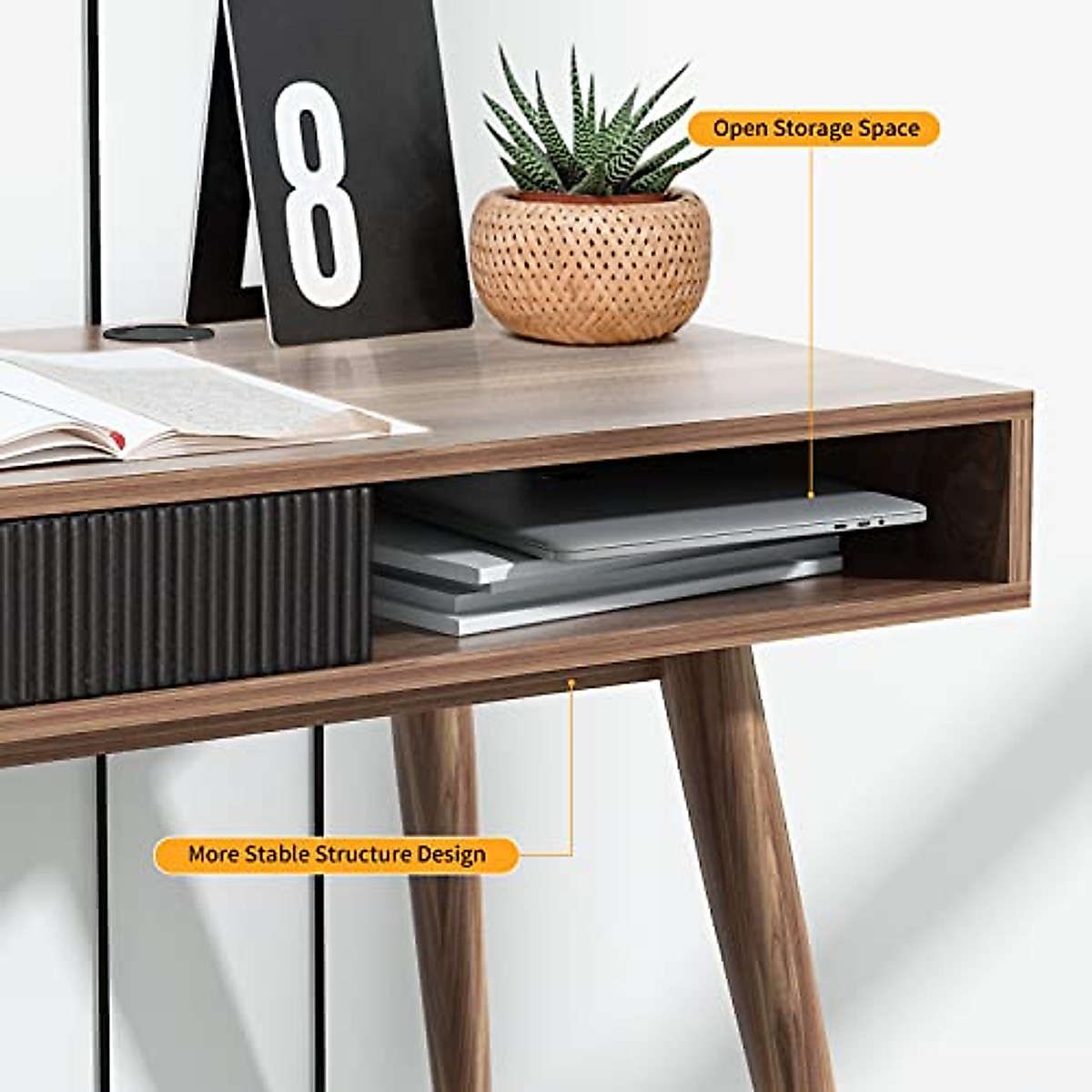 Arts wish Office Desk Mid Century Modern Desk Writing Desk with Drawer Simple Home Office Desk Mid Century Desk, Walnut