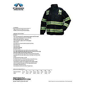 Pyramex RPB35 Series Teflon Coated Waterproof Black Parka ANSI Type O Class 1 With Quilted Lining Large