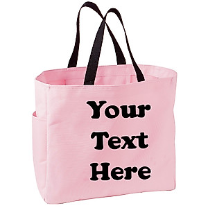 all about me company Personalized Monogrammed Shoulder Bag with Custom Text Essential Canvas Tote Bag with Customizable Embroidered Monogram (Pink)