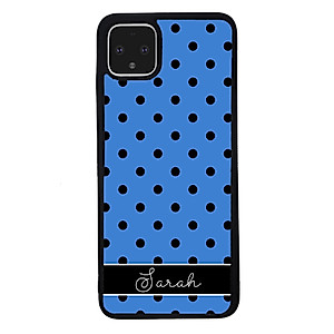 Blue Black White Polka Dot Personalized Black Rubber Phone Case Compatible With Google Pixel 8 Pro, 8a, 8, 7a, 7, Pixel 7 Pro, 6a, Pixel 6 Pro, 6, Pixel 5, 4a 5G, 4a 4G, 4, 4 XL, 3a, 3a XL, 3, 3 XL