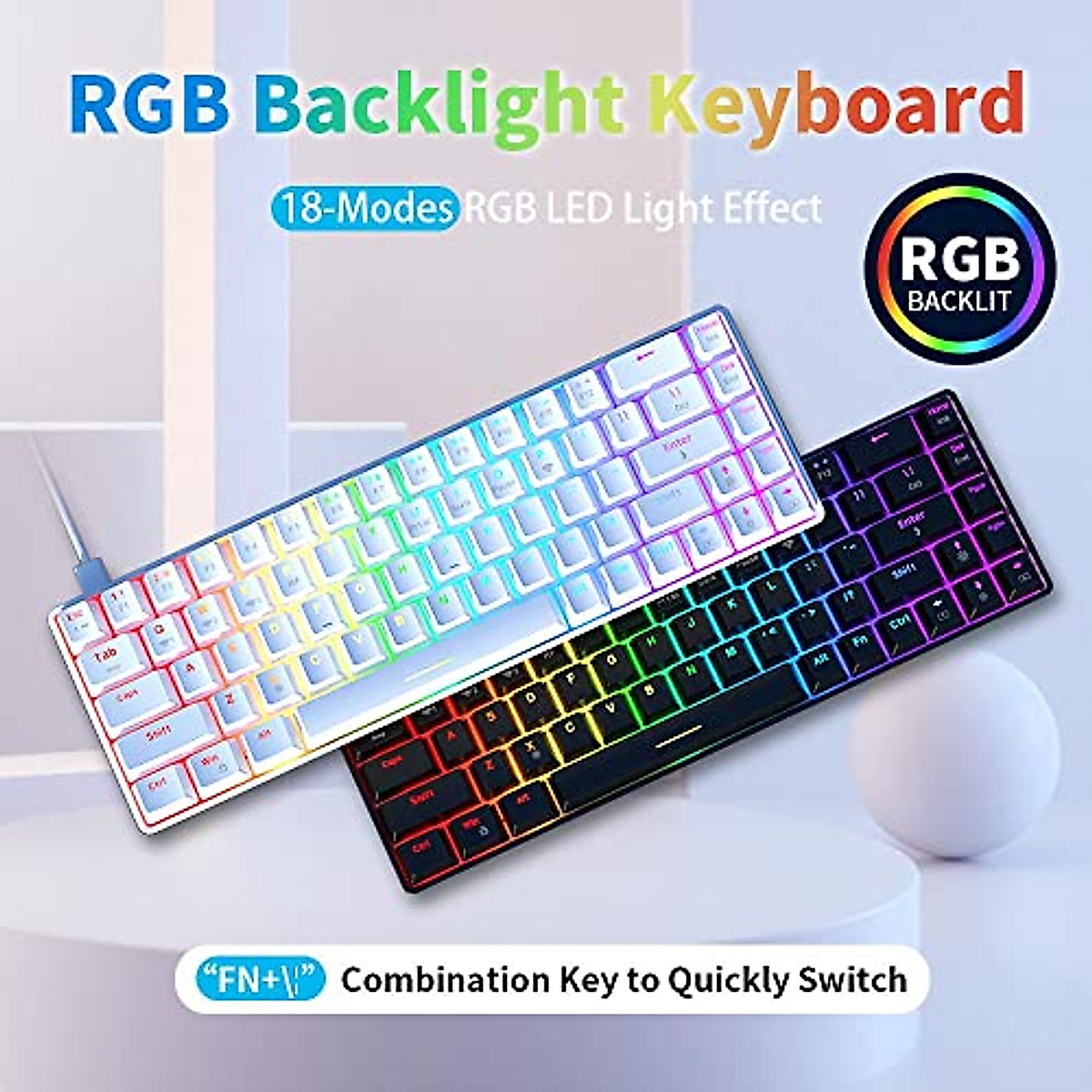 NACODEX 68 Key 65% Hot swappable Mechanical Keyboard, 2.4G Wireless/Bluetooth/Wired RGB Backlit Keyboard, 1900mAh Programmable Keyboard for Win/Mac/Gaming, Linear Red Switch