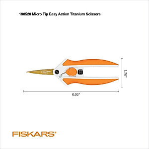 Fiskars Scissors 190520-1001 Titanium Micro-Tip Easy Action Scissors, 6 Inch, Orange