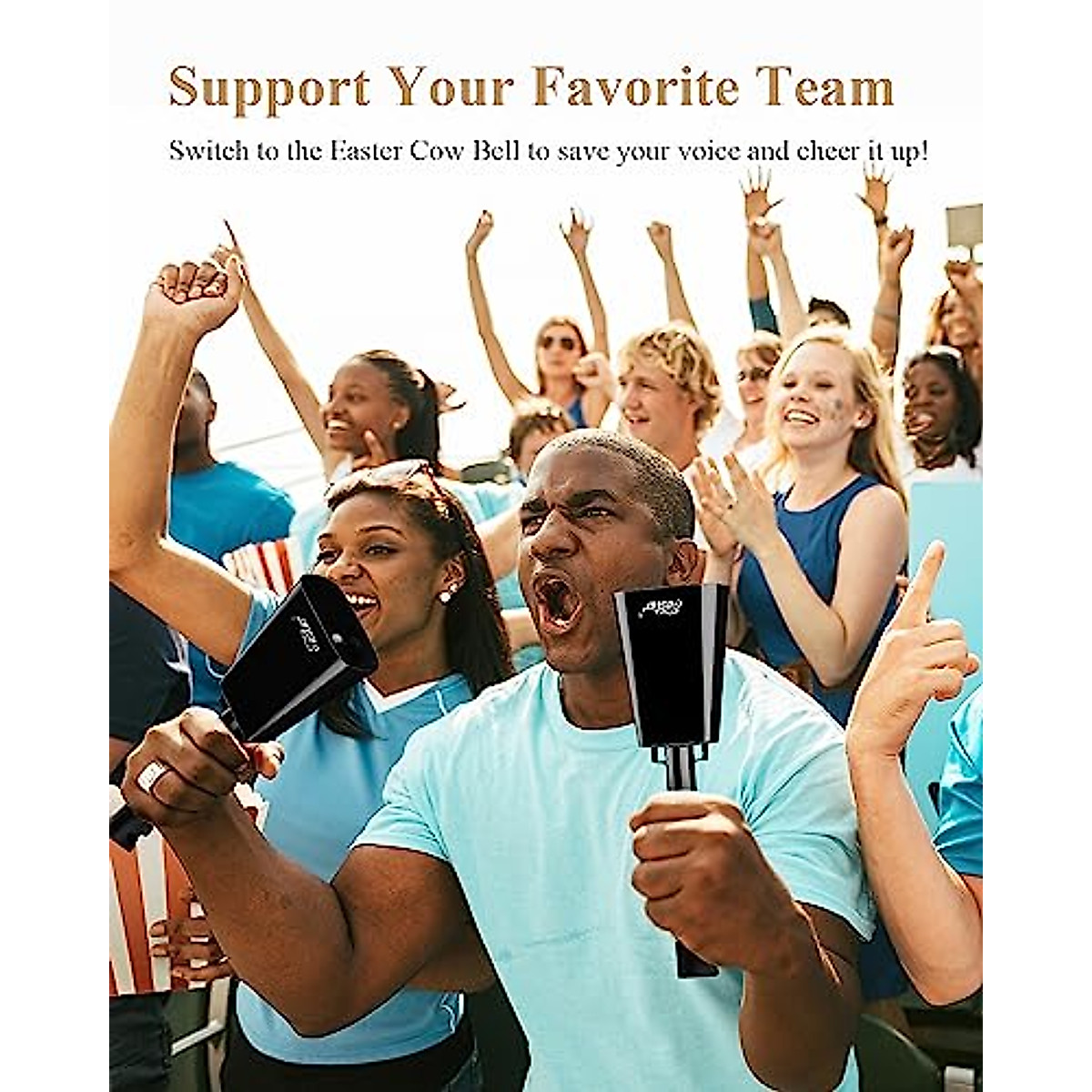 Eastar Cow Bell with Handle, 2 Pack Cowbells for Sporting Events, 10 Inch Cowbells Noise Makers Cheering Bell for Football Games, Stadiums, Halloween Gifts, Black