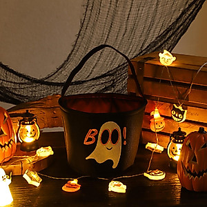 Halloween Bucket Halloween Basket for Kids, Trick or Treat Bags with Embroidery Foldable Halloween Candy Bucket Pumpkin Bucket Candies Basket with Handle for Halloween Party Decorations, (Black)