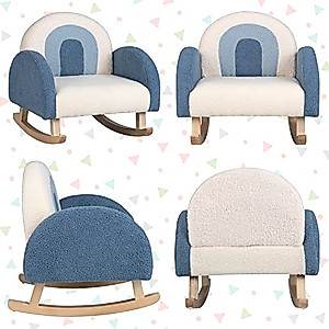 HOMGX Kids Rocking Chair, Toddler Couch with Solid Wood Base & Non-Slip Pads, Kids Rocking Sofa with Plush Fabric, Cute Children Rocker Armchair in Playroom, Nursery, Bedroom