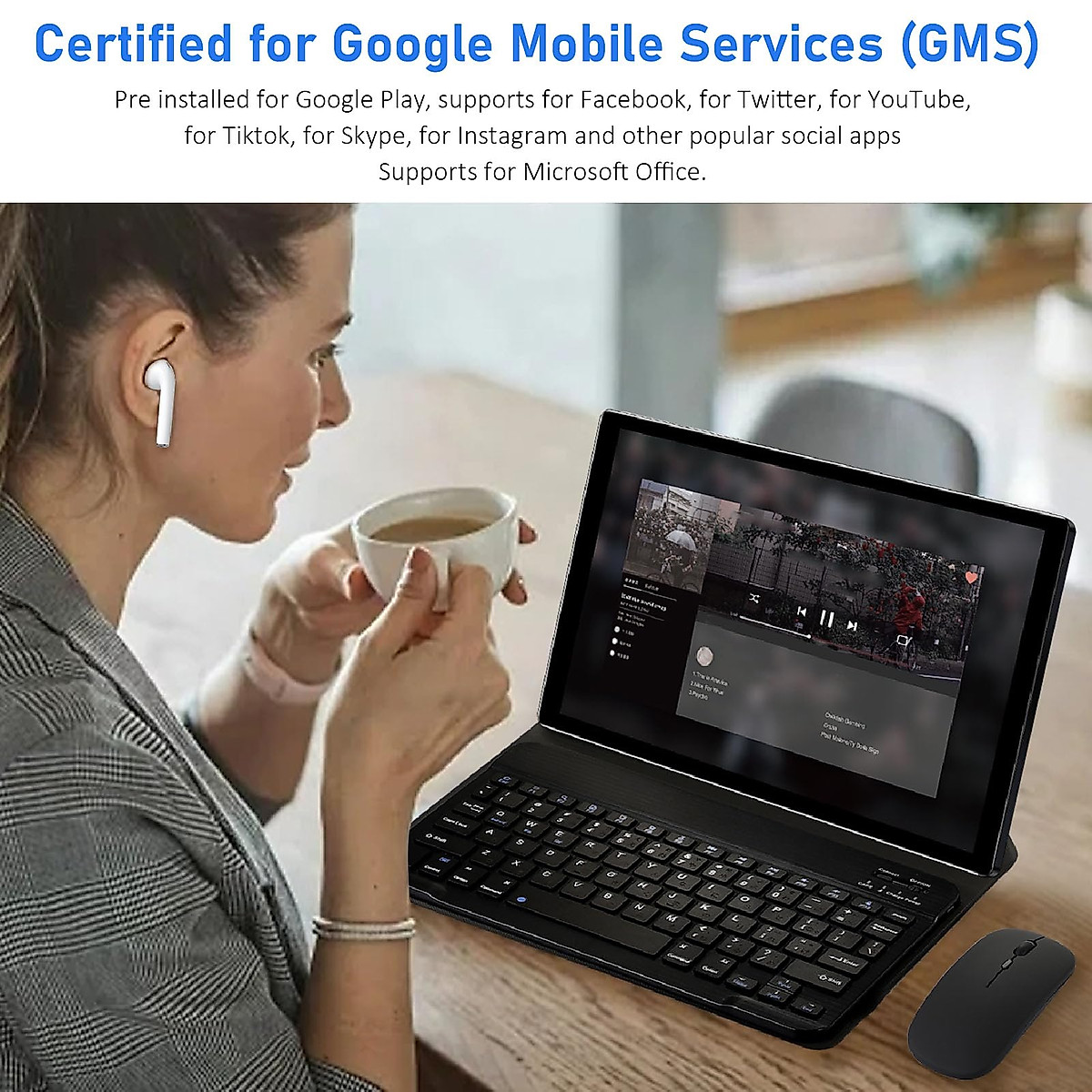 Haofy Gaming Tablet, Office Tablet Dual Camera 5G WiFi 10.1in FHD US Plug 100‑240V 3 Card Slots 4GB 64GB with Earbuds Mouse Keyboard for School (#1)