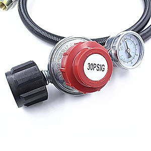 MOFLAME 4 FT 0-30 PSI High Pressure Adjustable Propane Regulator Hose with Gauge 0~60PSI Gas Flow Indicator, 3/8" Male Flare to1/4 NPT, M8x1Male Thread for Gas Burner, Turkey Fryer, Forge Burner