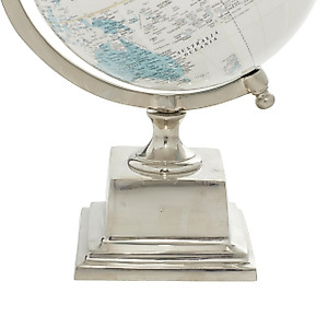 Deco 79 Aluminum Metal Educational/Geographic Earth Globe Decorative World Globe, Desk Globe 8" x 8" x 13", Blue