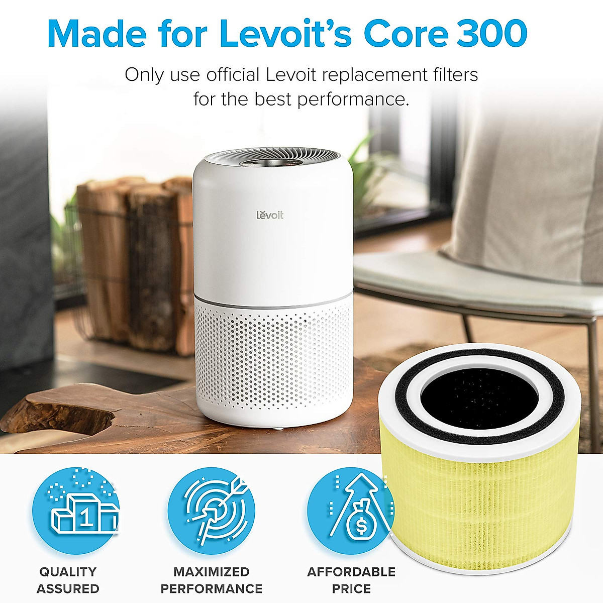 LEVOIT Air Purifier and Replacement Filter Bundle for Home Bedroom, Smart WiFi Alexa Control, Covers up to 915 Sq.Foot