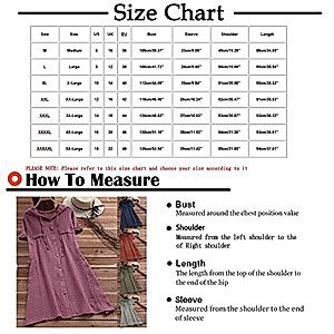 Women's Vintage Cotton Linen Dress Button Down Short Sleeve Casual Midi Dresses Summer Loose Flowy Sundress