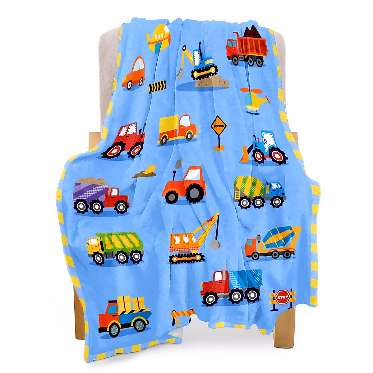 BOOPBEEP Construction Toddler Blanket for Boys Girls Lightweight Baby Kids Blanket Cute Soft Small Truck Car Blankets Comfy Fleece Flannel Plush Blue Throw Blankets Gifts 40x50
