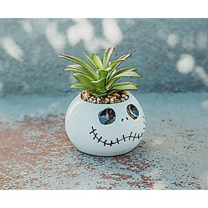 Toynk Disney The Nightmare Before Christmas Jack Skellington 3-Inch Ceramic Mini Planter with Artificial Succulent | Small Flower Pot, Faux Indoor Plants for Desk Shelf, Home Decor Trinket Tray