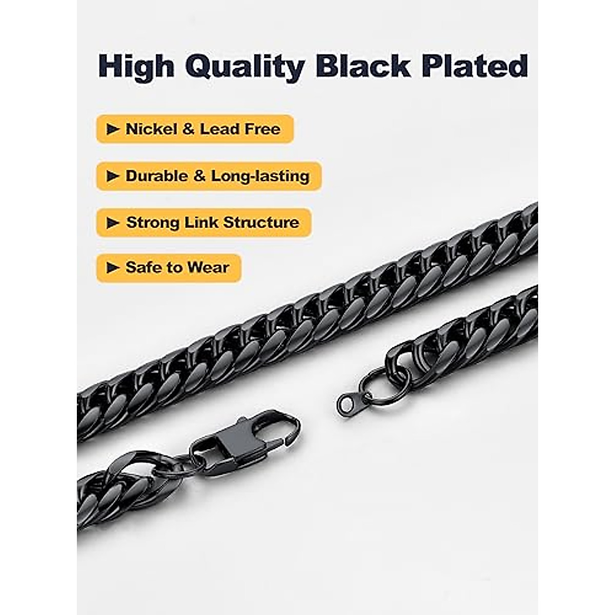 U7 Men Black Choker Chain 18 Inch Hip Hop Style 12MM Wide Chunky Franco Curb Chain Necklace
