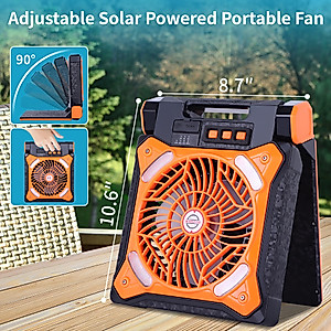 WESTTREE Solar Fan Battery Powered Fan, Rechargeable Fan Solar Camping Fan with Led Lantern & Power Bank, Foldable Angle Solar Powered Fan, USB Personal Cordless Fan Portable Fan for Travel Camping