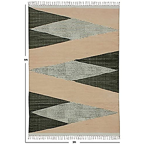 Casavani Indian Handmade Cotton Dhurrie Geometric Green & Beige Area Rug Boho Kilim Flat Weave Rug Indoor Hall Room Decor Carpet Throw Rugs for Bedroom Living Room Bathroom Balcony 12x12 Feet Square