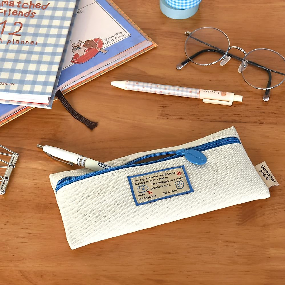 Monolike Unmatched friends Pen Case, Ivory - Pencil Pouch, Portable Pencil Bag, Pencil Case, Office Pouch case