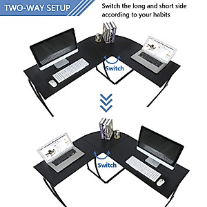 Gatesea L-Shaped Desk Corner Table Computer Desk Laptop Study Writing Table Workstation for Home Office (Black)