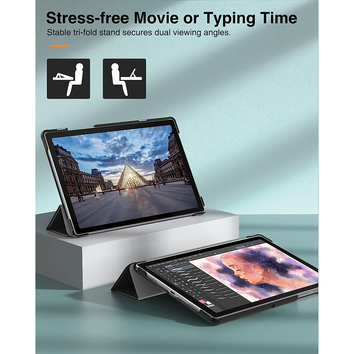 MoKo Case Fits Samsung Galaxy Tab A8 10.5 Inch 2022 (SM-X200/SM-X205/SM-X207), Lightweight Slim Shell Shockproof Back Stand Cover with Auto Wake/Sleep, Black