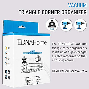 EDNA HOME Shower Corner Caddy with Vacuum Suction Cups, Shower Organizer, Rustproof Chrome Storage Basket, Bathroom Holder for Shampoo, Gel, Conditioner, Made in Europe