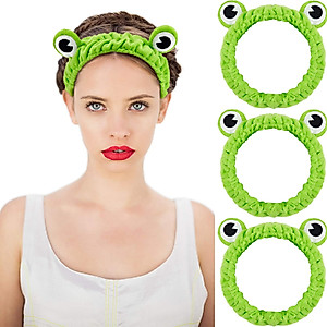 3 Pieces Frog Headband Frog Eye Elastic Headband Cute Frog Headband for Face Washing Frog Head Wrap Green Funny Hair Band Elastic Turban Headbands for Girls Women Shower Spa Yoga Beauty Skincare