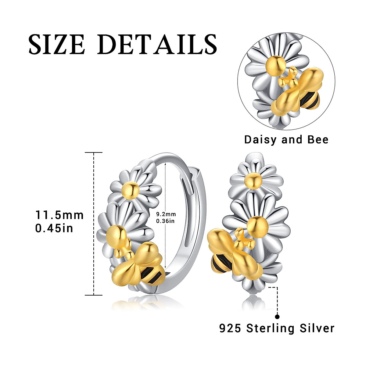 Daisy Hoop Earrings,Hypoallergenic 925 Sterling Silver Bee with Small Flower Hoop Earrings Gift for Women Huggie Earrings for Sensitive Ears