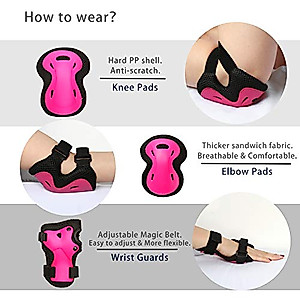 Spoligod Knee Pads for Kids/Youth, Kids Protective Gear Set with Adjustable Elbow Pads/Wrist Guards Suitable for Girls & Boys’ Rollerblading Skateboard Cycling Skating Bike Scooter (Pink, M)…