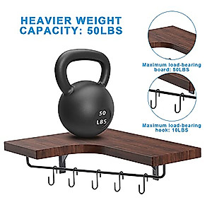 Buwico Corner Floating Shelves, 2 Pack Rustic Wall Shelves with Towel Bar, Floating Wall Shelves for Living Room, Solid Wood Corner Wall Shelf for Bedroom, Bathroom, Kitchen, Office