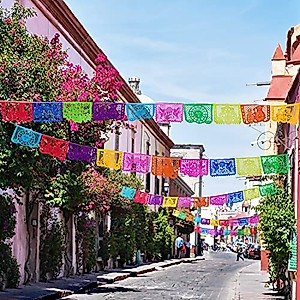 FIVE packs, 82 ft Mexican Party Banners PLUS 250 gr of Multicolor Confetti - Authentic Papel Picado - Handcrafted by Mexican Artisans - Cinco de Mayo decorations
