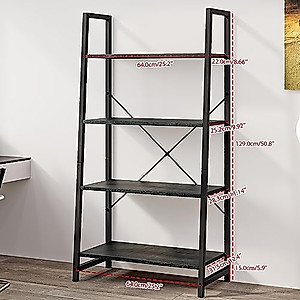 SORCEDAS Book Shelf 4-Tier Bookcase Tall Bookshelf Industrial Ladder Shelf Storage Organizer for Bedroom,Living Room (Black)