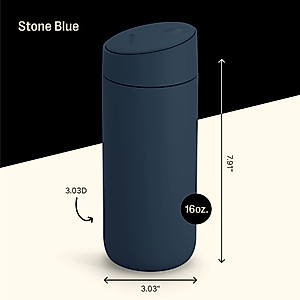 Fellow 16 oz Carter Slide Travel Coffee Mug with Slide-Lock lid - Leak Proof To-Go Coffee Tumbler with Ceramic Interior and Vacuum-Insulated Stainless Steel - Coffee Cups - Stone Blue