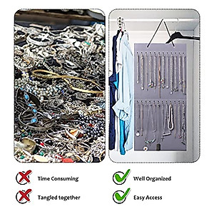 RLRICH Hanging Necklace Holder, Wall Mounted Necklace Hanger with 24 Hooks, Jewelry Organizer for Holding Necklaces, Bracelets, Chains (Gray)