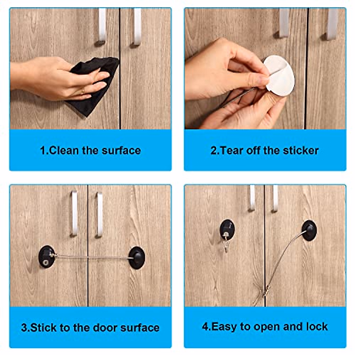 4 Pack Refrigerator Lock Cabinet Locks with Keys Adhesive Freezer Door Fridge Drawer Lock for Child Safety and Privacy, No Drilling(Black)