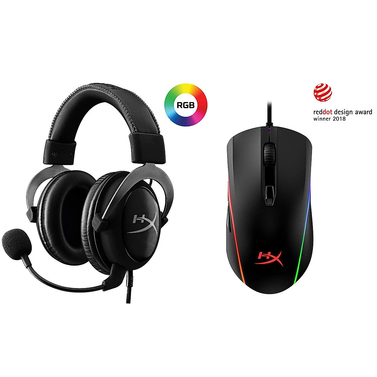 HyperX Cloud II - Gaming Headset, 7.1 Surround Sound, Memory Foam Ear Pads, Durable Aluminum Frame, Gun Metal and HyperX Pulsefire Surge - RGB Gaming Mouse, 360° RGB Light Effects, Macro Customization