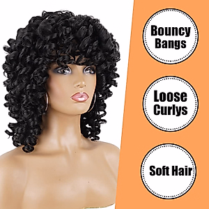 PHOENIXFLY Black Curly Wigs for Black Women Short Curly Wigs for Women Curly Synthetic Hair Heat Resistant Hair Replacement with Wig Caps (Black)