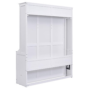 YSWH Queen Size High Murphy Bed Chest, Wood Murphy Bed Frame with Shelf Desk, Mobile Versatile Chest Bed Folding Bed for Bedroom Furniture, Foldable Platform Bed Folded into Cabinet (White)