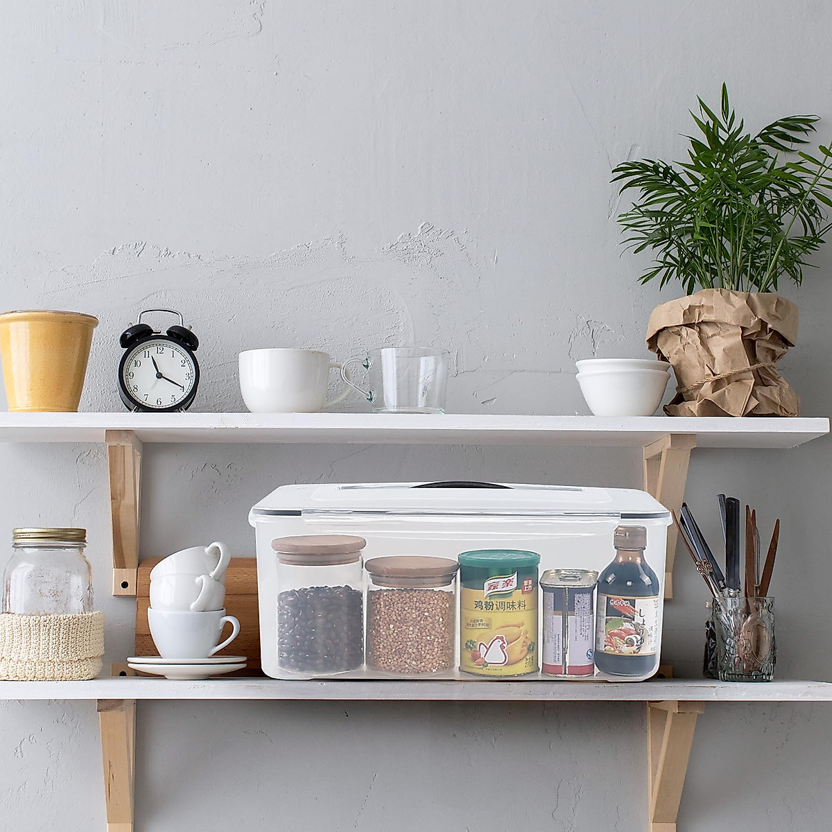 Qskely 4-Pack 15 Quart/14.5 L Kitchen Airtight Food Storage Container Set, Bread Keeper with Airtight Lid