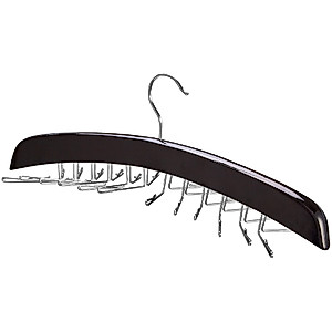 Richards Homewares Wooden Tie Rack Hanging Organizer for Mens Closet Accessories, Space Saving Necktie Holder for Storage and Display, Holds 24 Ties, Walnut Wood with Chrome Accents, Model:75531