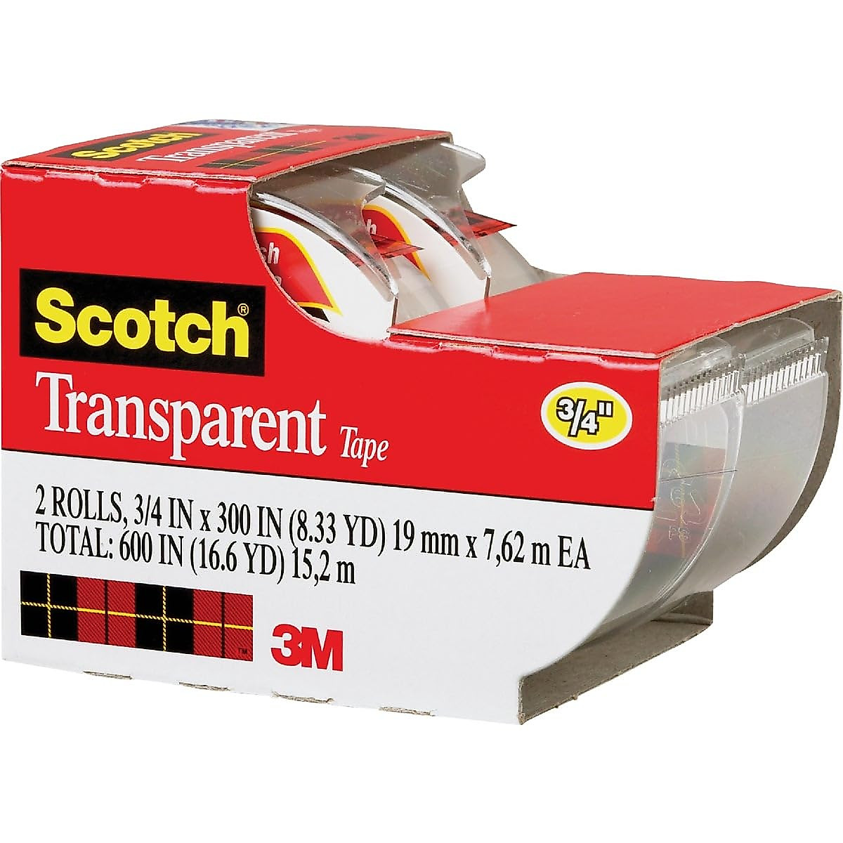 Scotch Transparent Tape, 3/4 in x 250 in, 2 Rolls (2157SS)
