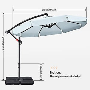 COOSHADE Offset Hanging Patio Umbrella Cantilever Umbrella 9FT Outdoor Market Umbrella with Crank & Cross Base for Garden, Deck, Backyard, Pool and Beach(Grey)