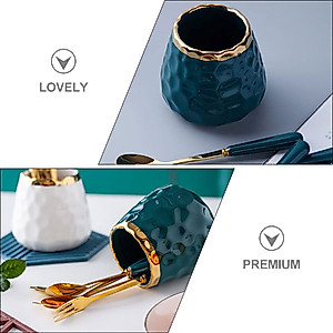 BESTonZON 1 Set Fork Spoon Ceramic Jar Dessert Fork Serving Spoon Utensil Holder for Storage Yogurt Spoons Tabletop Decor Utensil Supply Silverware Kitchen Utensil Phnom Penh Ceramics Coffee