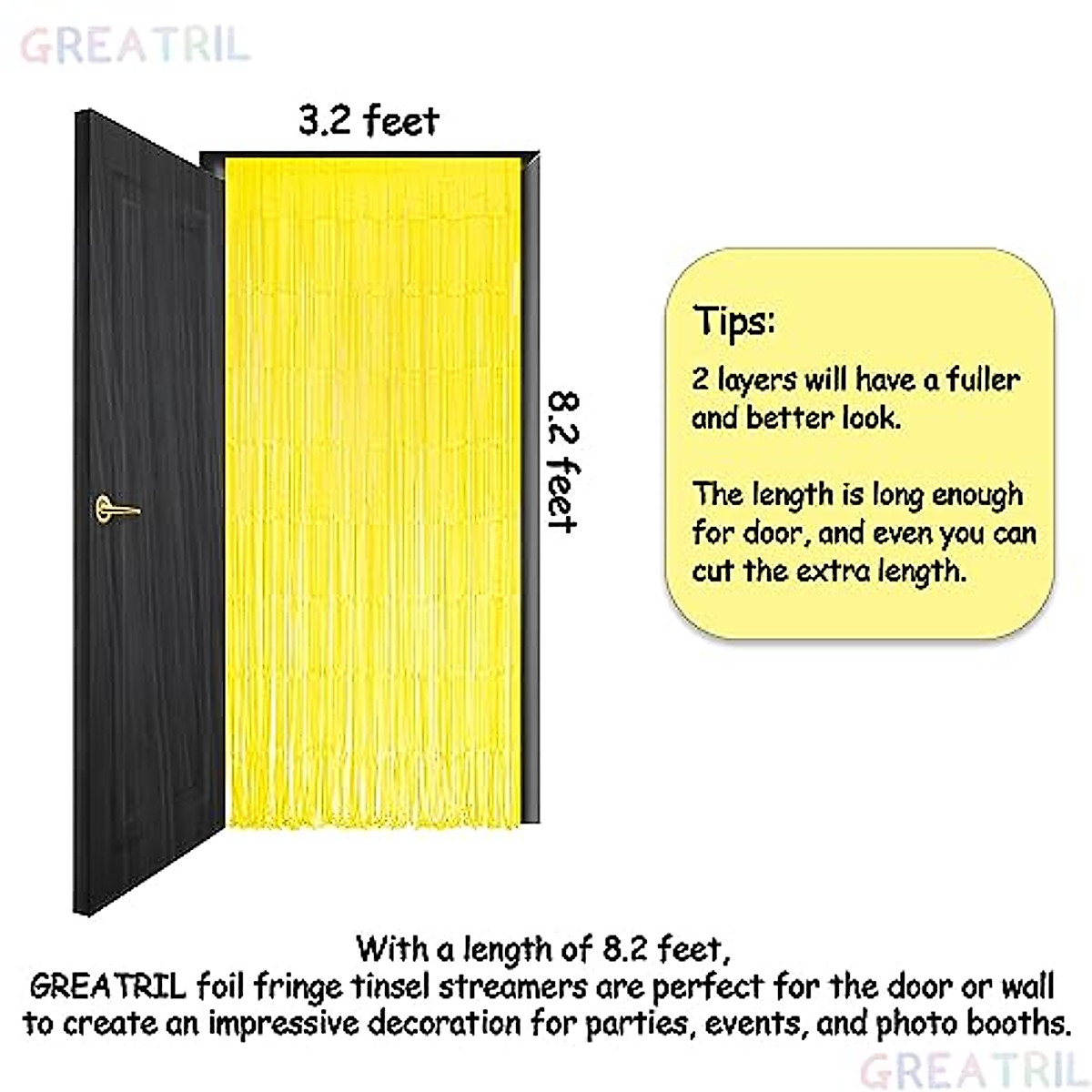 Yellow Streamers Party Backdrop - GREATRIL Foil Fringe for Sunflower/Bee/Pineapple/Lemon/Truck/Race Birthday Party Decoration - 3.2ft X 8.2ft - 2 Packs