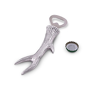 Arthur Court Designs Aluminum Deer Antler Elk Bottle Opener - Rustic Forged Stainless Steel Head 7 inch Long