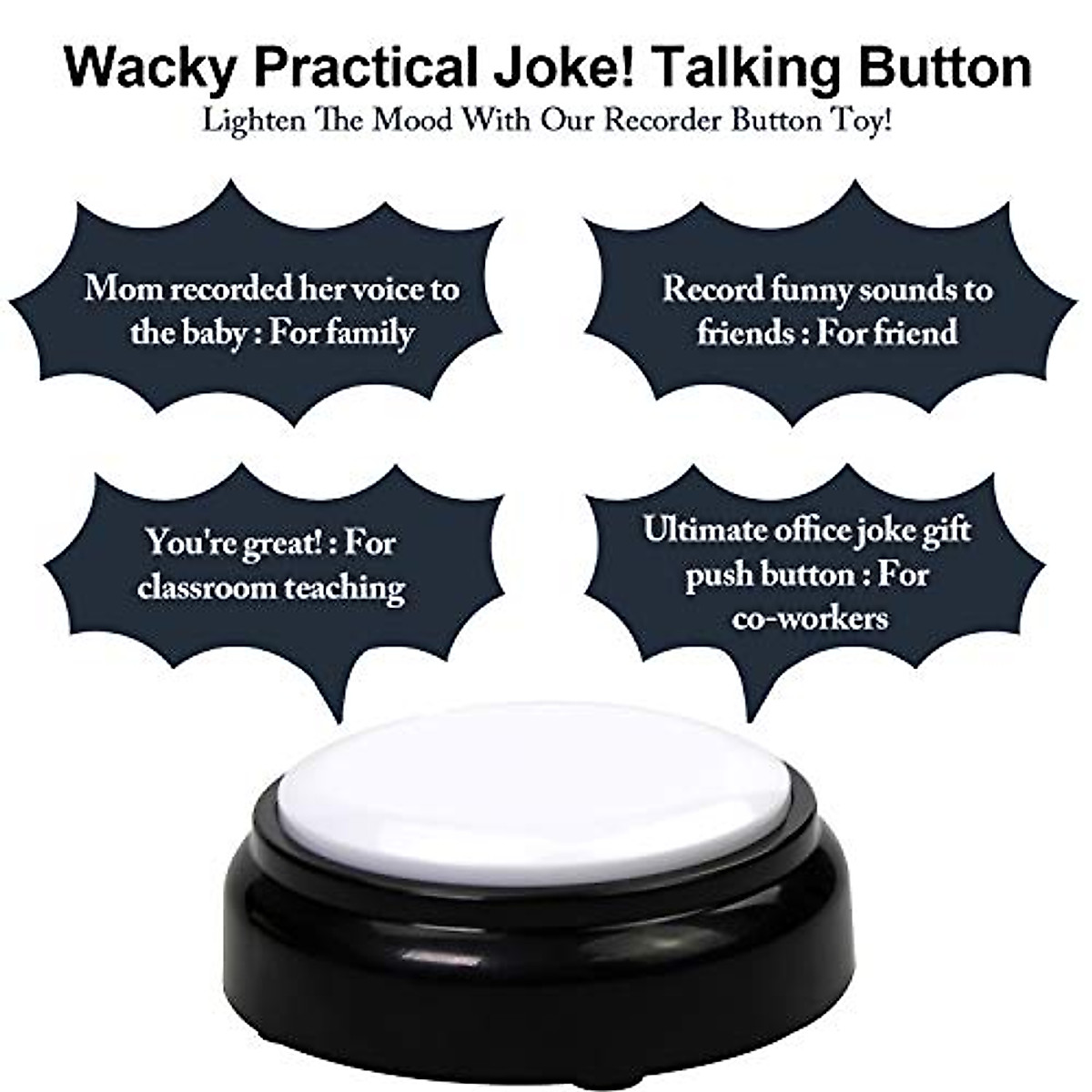 Cover Talking Button Record & Playback Your Own Message 30 Second Custom Recordable, Easy Sound Recorder Set of 2 (2pcs/White+Black)